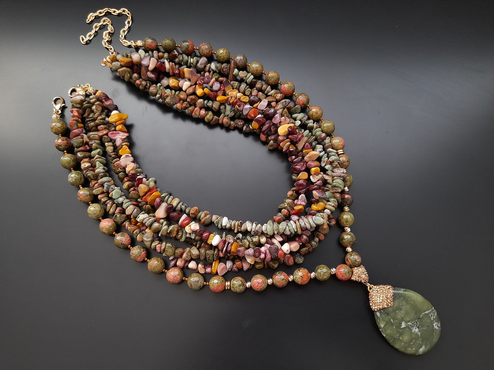 Mixed Stone Necklace Set Beaded Handmade Jewelry. Statement Chunky ...