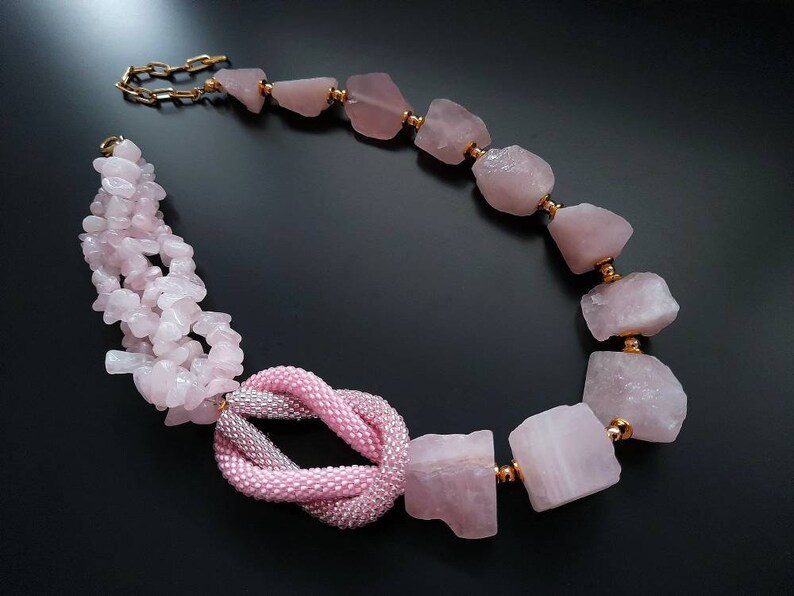 Raw Crystal Rose Quartz Necklace. Unusual Handmade Jewelry - Etsy