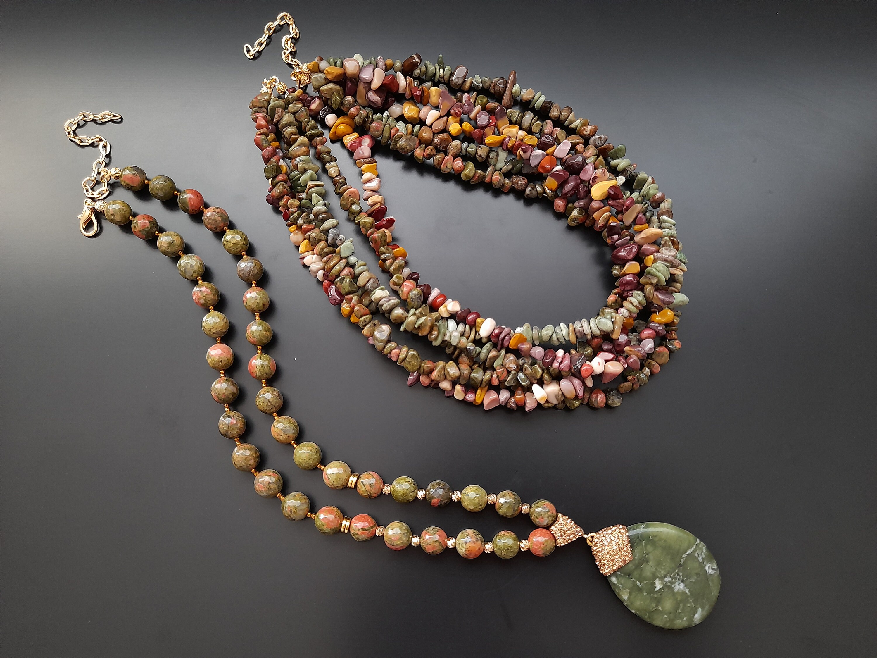 Mixed Stone Necklace Set Beaded Handmade Jewelry. Statement Chunky ...