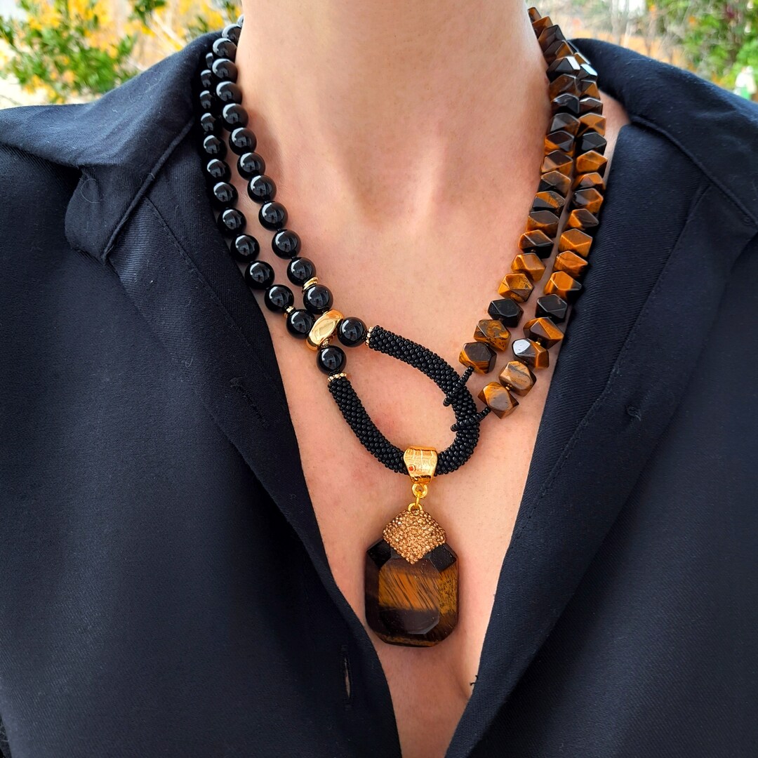 Tiger Eye Necklace Women. Unusual Handmade Jewelry. Statement Chunky ...