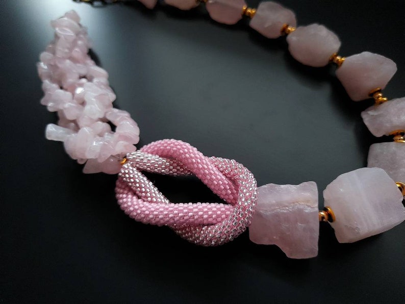 Raw Crystal Rose Quartz Necklace. Unusual Handmade Jewelry - Etsy