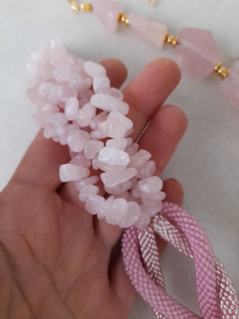 Raw Crystal Rose Quartz Necklace. Unusual Handmade Jewelry - Etsy
