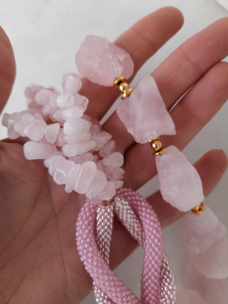 Raw Crystal Rose Quartz Necklace. Unusual Handmade Jewelry - Etsy