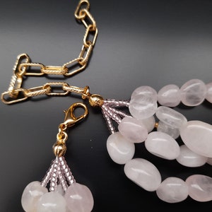Chunky Rose Quartz Moonstone Layered Long Necklace Multistrand ...