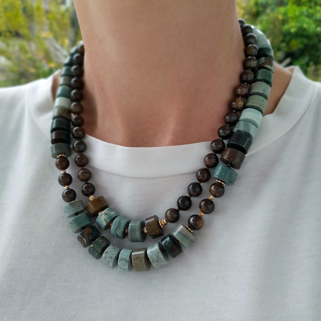 Ocean Jasper Bronzite Necklace Women Unusual Handmade Jewelry Statement ...