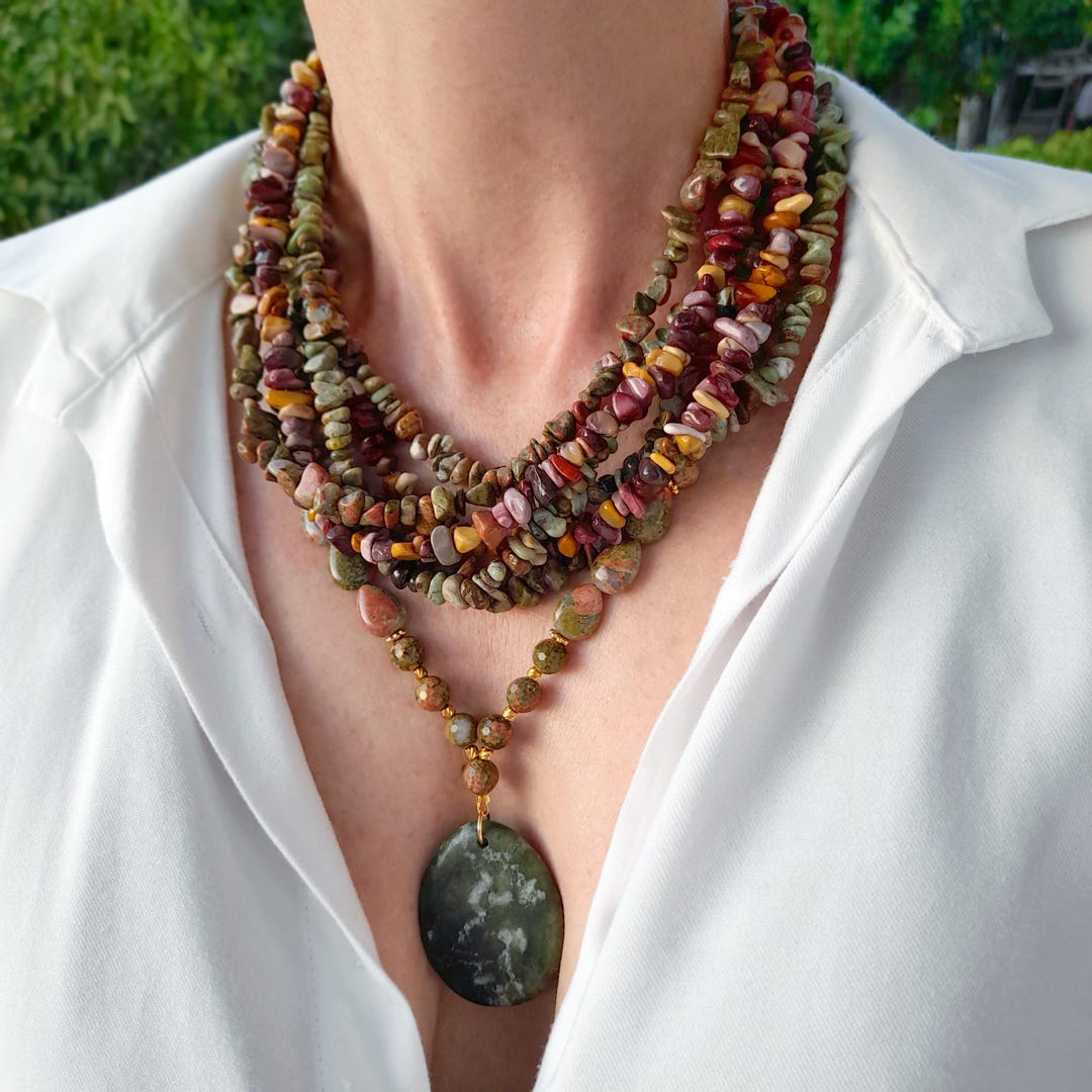 Mixed Stone Necklace Set Beaded Handmade Jewelry. Statement Chunky ...