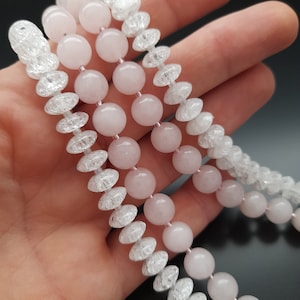 Chunky Pink White Rose Quartz Nejef Heart Pendant Wedding Necklace ...