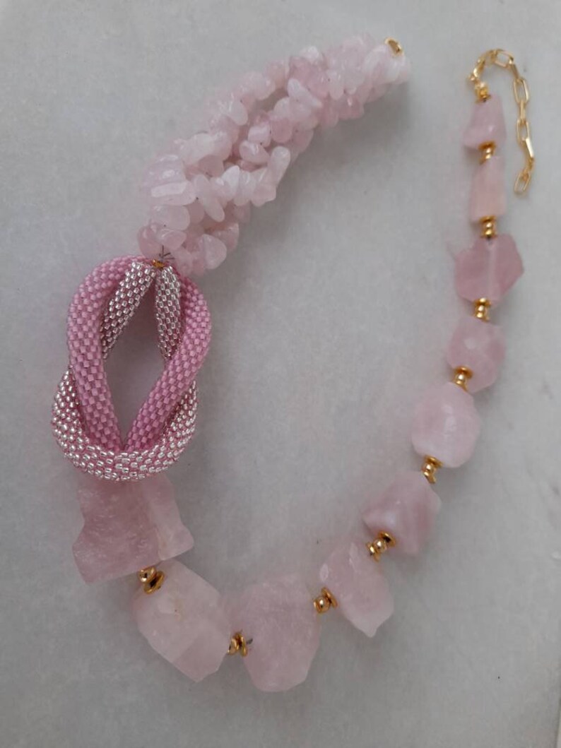 Raw Crystal Rose Quartz Necklace. Unusual Handmade Jewelry - Etsy