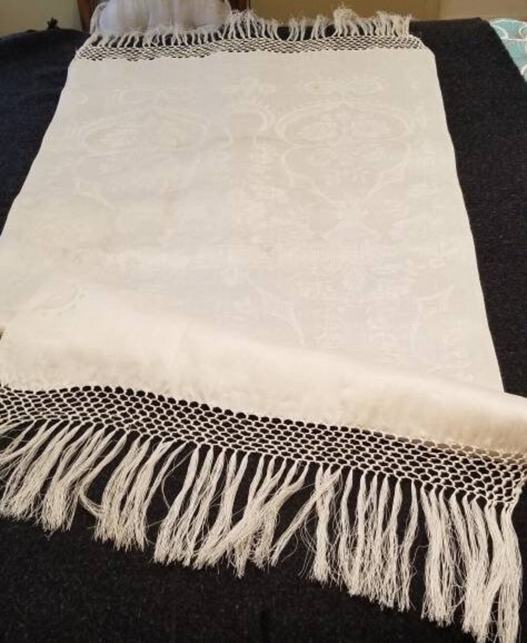 Three Antique 1930s Damask Table Runners With Attractive Tassels 44 X ...
