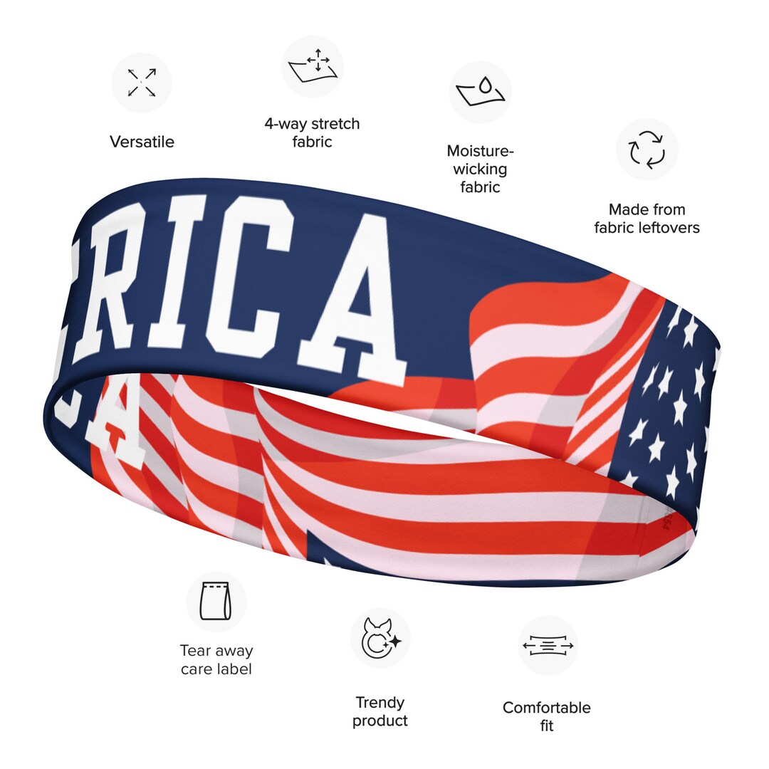 Personalised USA Headband, America Headband, Soft Stretchy Headband for ...