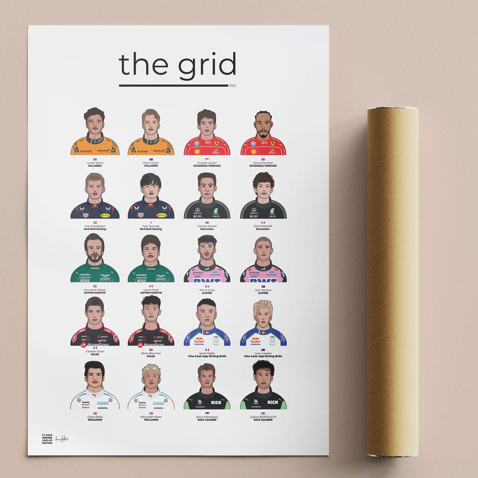 Formula 1 2025 Grid Poster: Illustrated F1 Line-up Art Print 2023-2024 ...