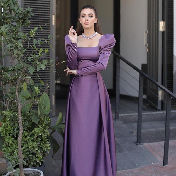 Purple Satin Dress - Etsy