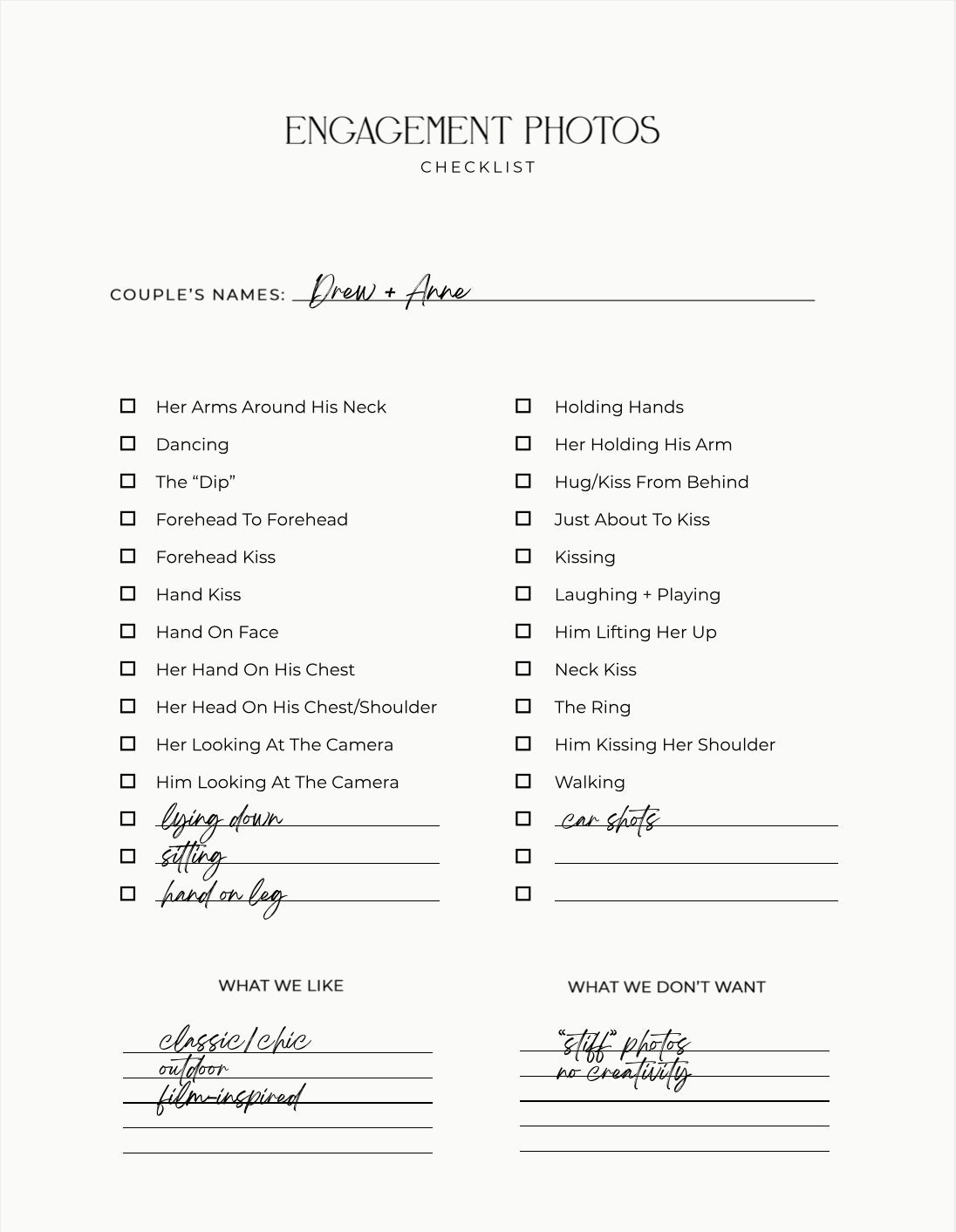Engagement Photos Checklist - Etsy