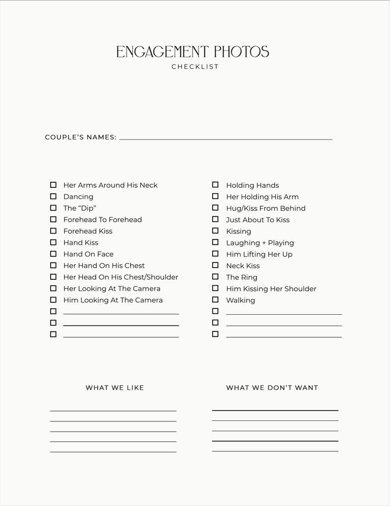 Engagement Photos Checklist - Etsy