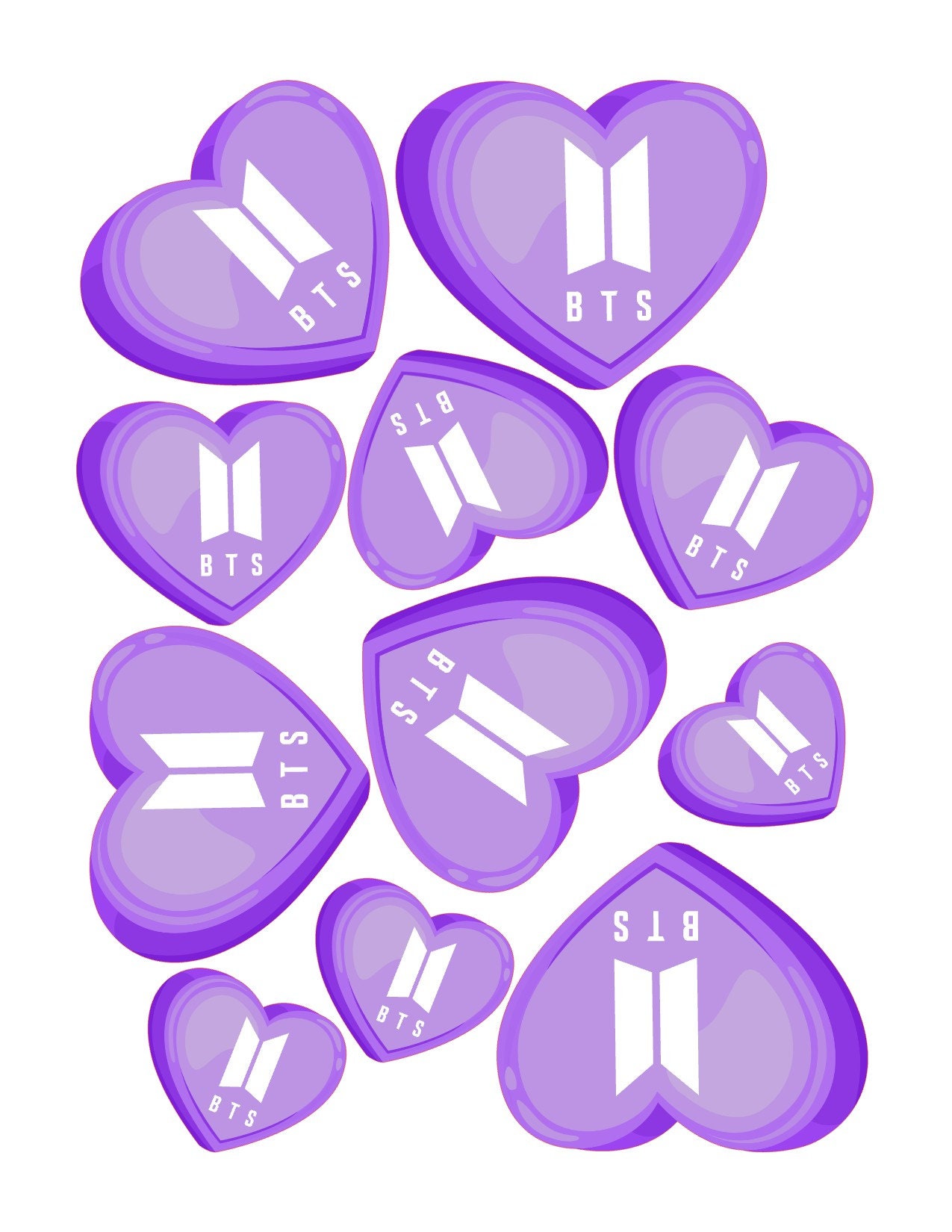 KPOP BTS Purple Logo Hearts Edible Decorations for Cakes/cupcakes ...
