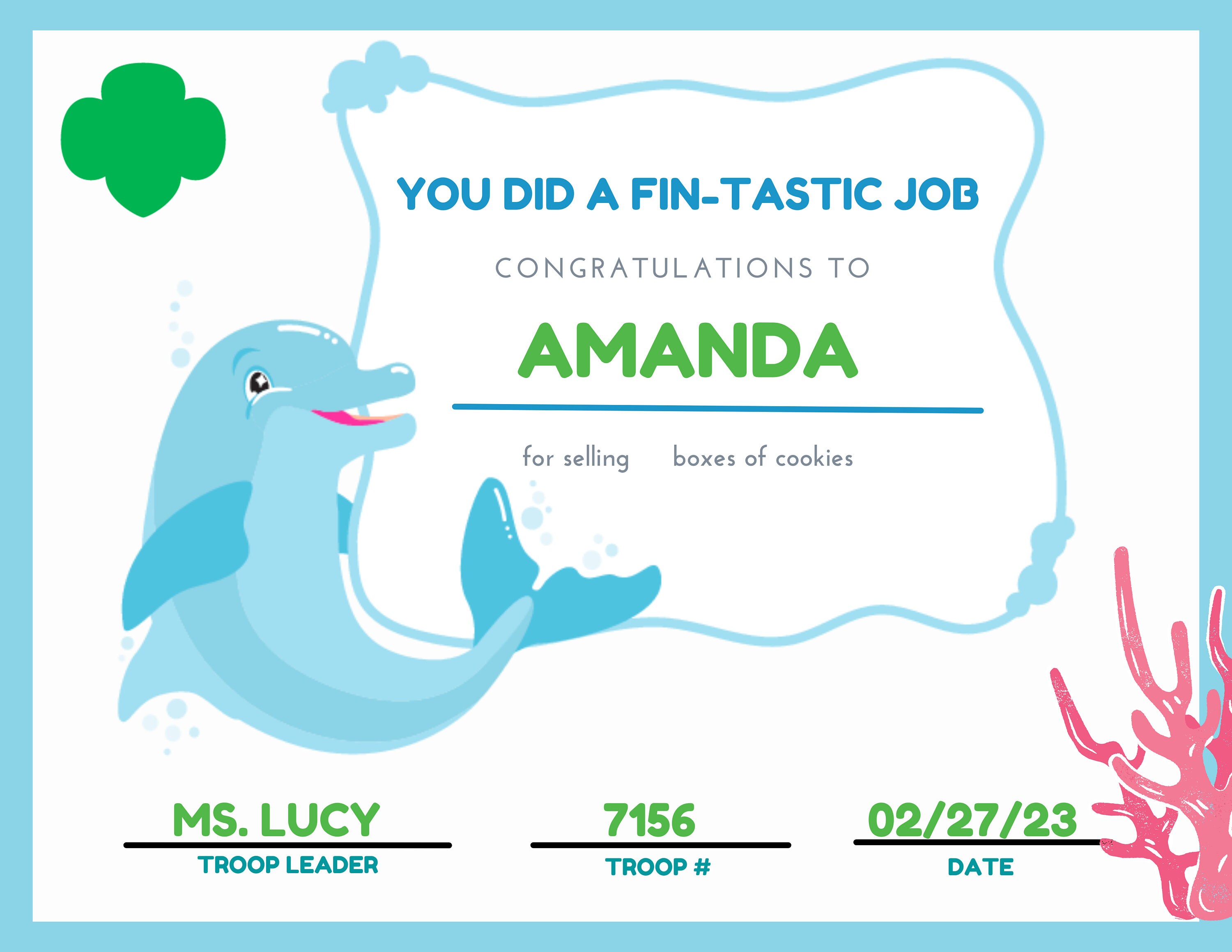 Fin Tastic Job Cookie Mascot Certificate - Etsy