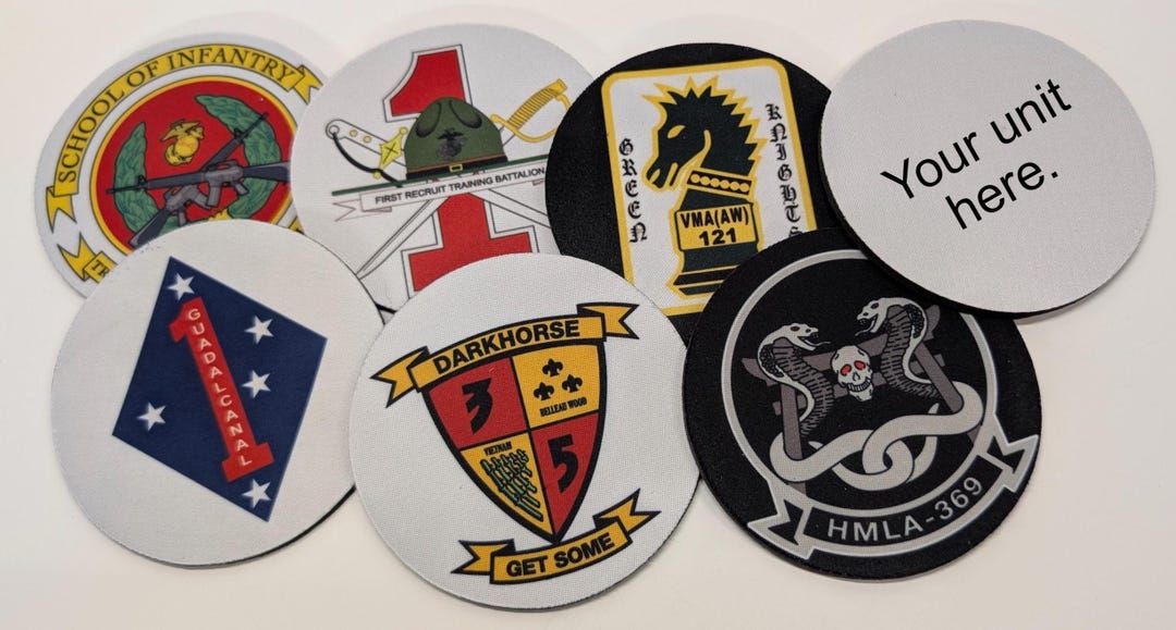 Personalized USMC Unit Coaster Set, Marine Corps Veteran Gift, Neoprene ...
