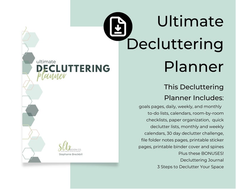 Ultimate Decluttering Planner INSTANT DOWNLOAD Printable Binder Tablet Green Blue Hexagons 53 ...