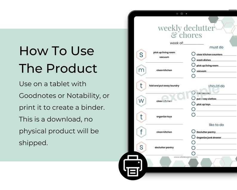 Ultimate Decluttering Planner INSTANT DOWNLOAD Printable Binder Tablet Green Blue Hexagons 53 ...