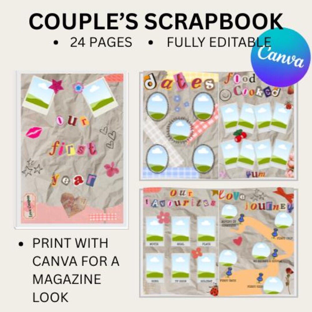 Editable First Anniversary Scrapbook, Magazine Style, Canva, Template ...