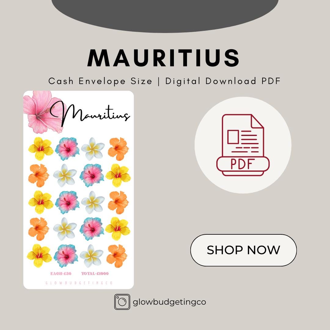 Mauritius Savings Challenge Digital Download , Cash Envelope Size ...