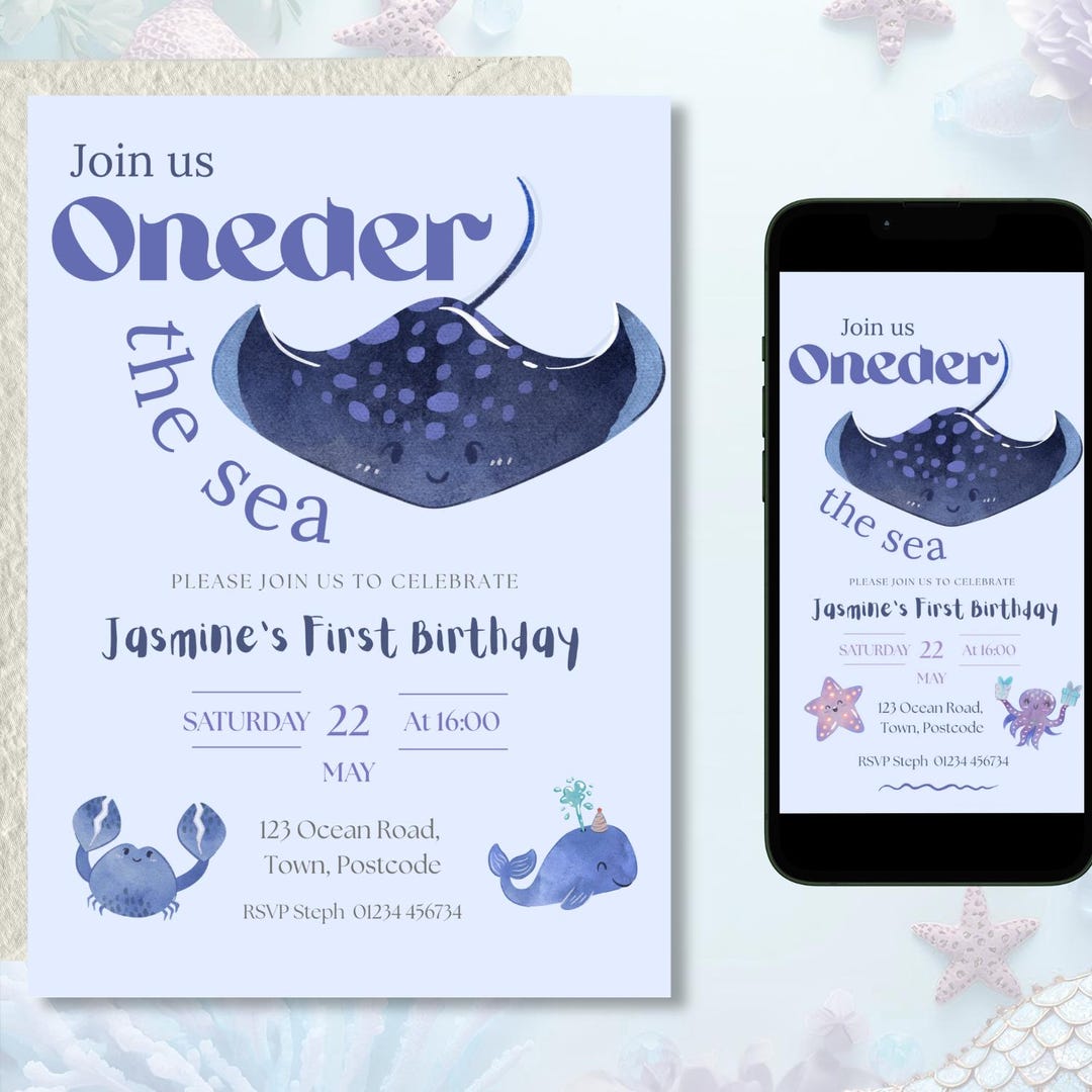 Oneder the Sea First Birthday Invitation - Editable Digital Download ...