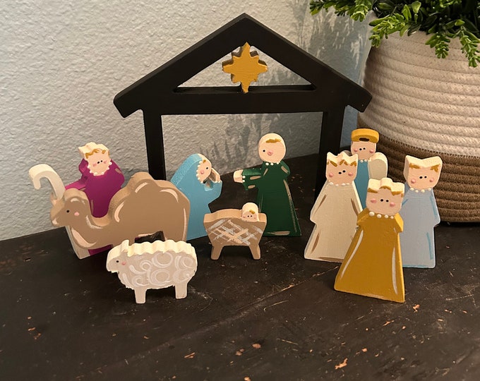 Wood Nativity Set Wooden Nativity Set 11 Piece Nativity Set - Etsy