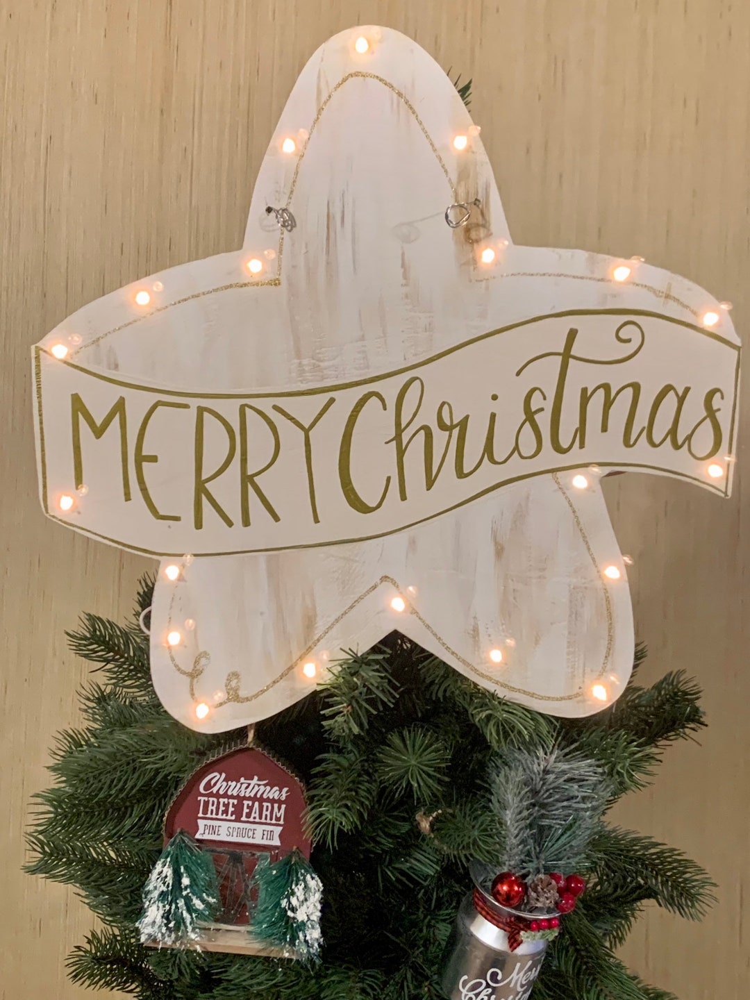 Lighted Tree Topper Wooden Star Christmas Tree Lights - Etsy