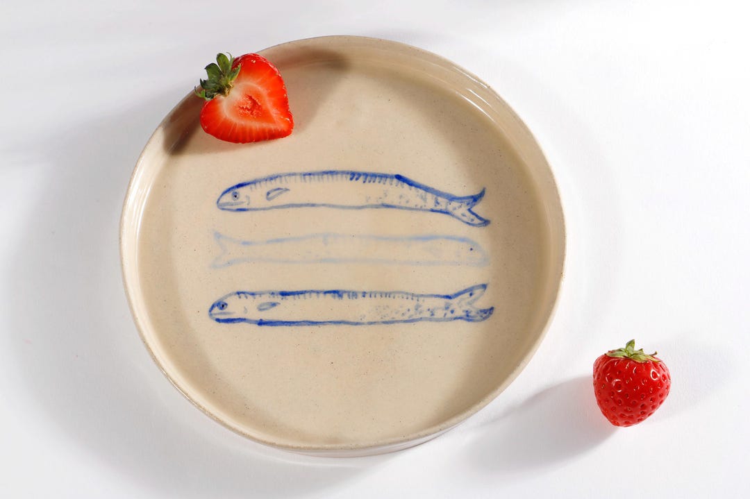Handmade Ceramic Side Plate With 3 Blue Sardines Design – Coastal ...