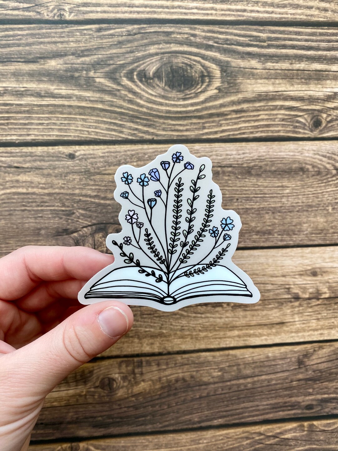 Floral Book Sticker- Book With Flowers Sticker- Open Book Sticker ...