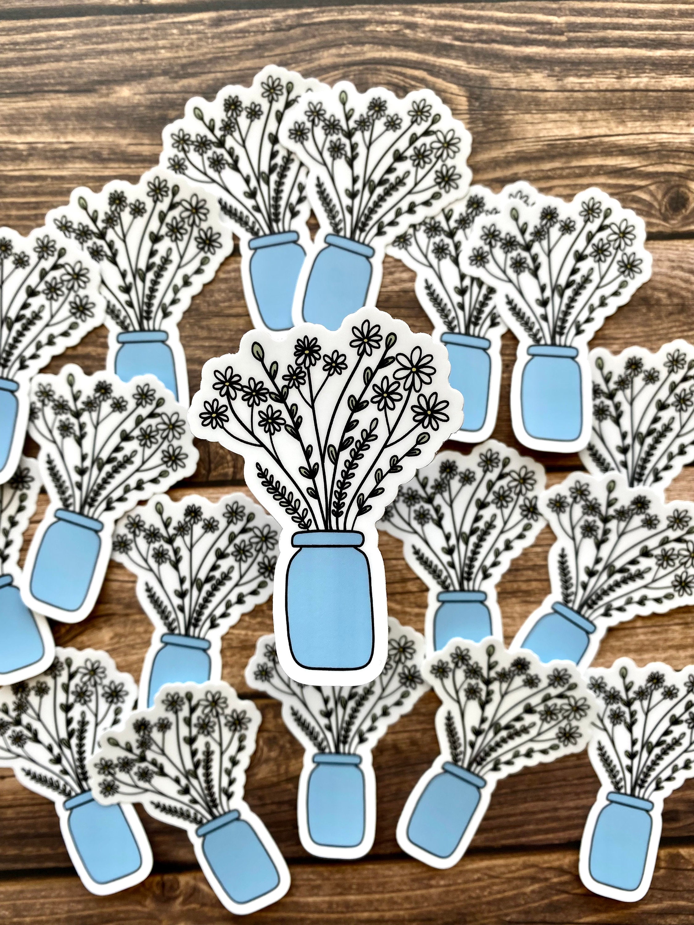 Vase of Flowers Sticker- Floral Vase Stickers- Jar of Flowers Sticker ...