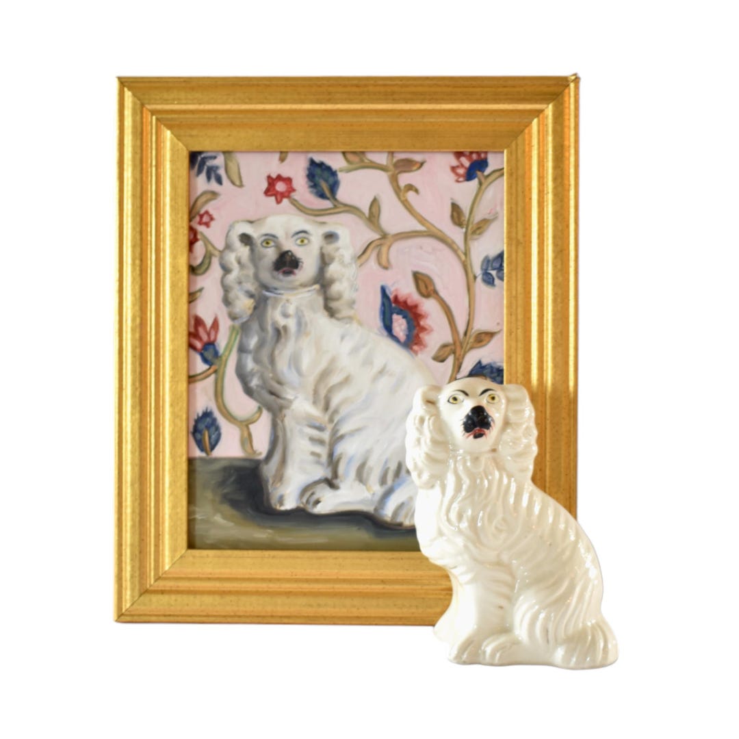 New! - Barnabas the White Staffordshire Dog and His Portrait - Etsy