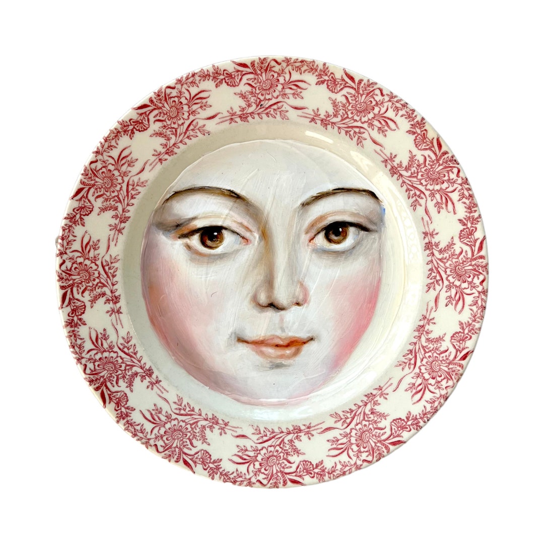 Portrait of a Lady on a Ming Red Plate - Etsy