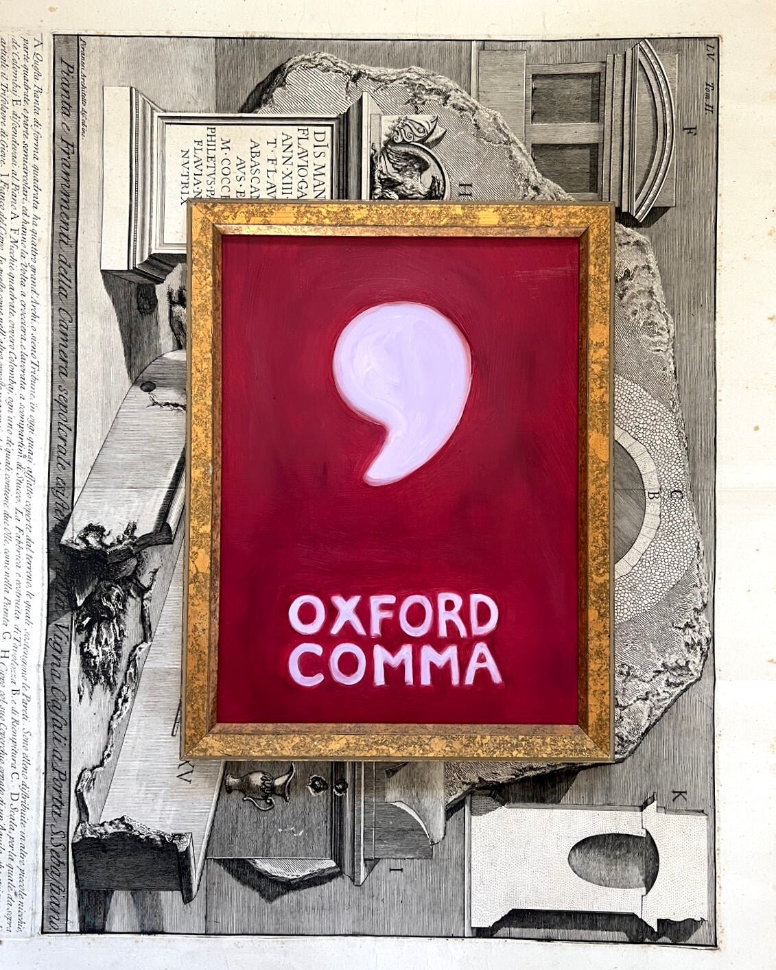 Oxford Comma Oil Painting in Deep Pink & Lilac - Etsy