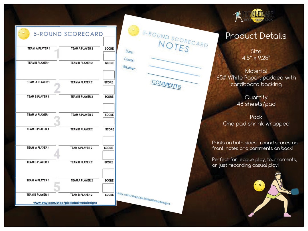 5 Round Pickleball Scorecard - Etsy