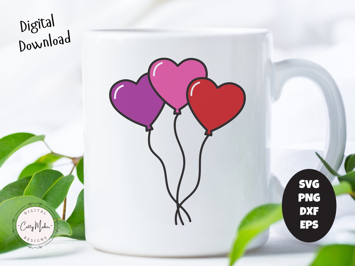 Heart Balloons SVG Heart Balloons PNG Valentine's Day | Etsy