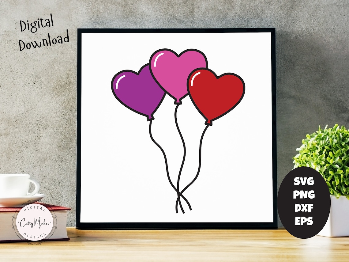 Heart Balloons SVG Heart Balloons PNG Valentine's Day - Etsy