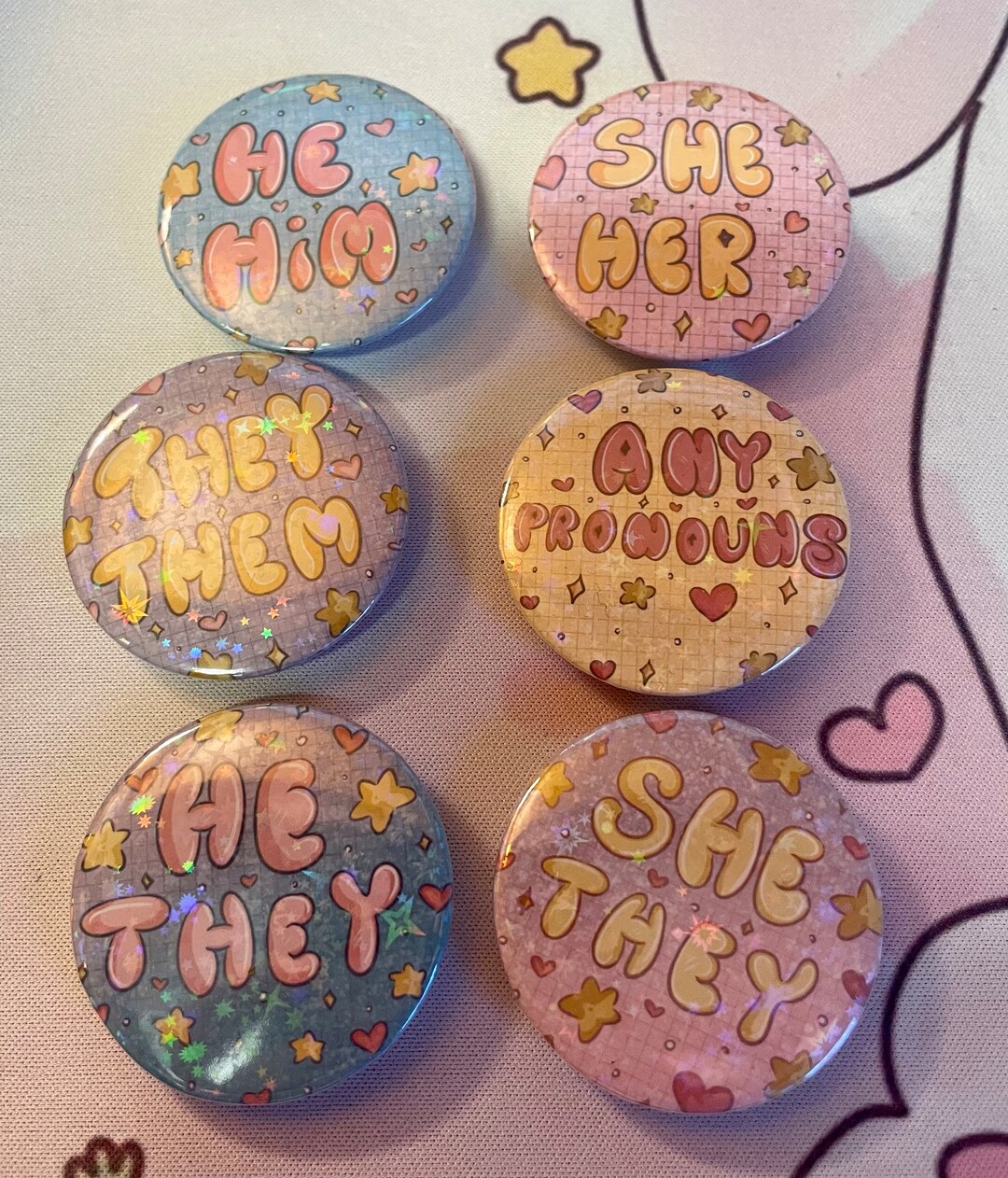 Cute Candy Holographic Pronoun Badges - Etsy
