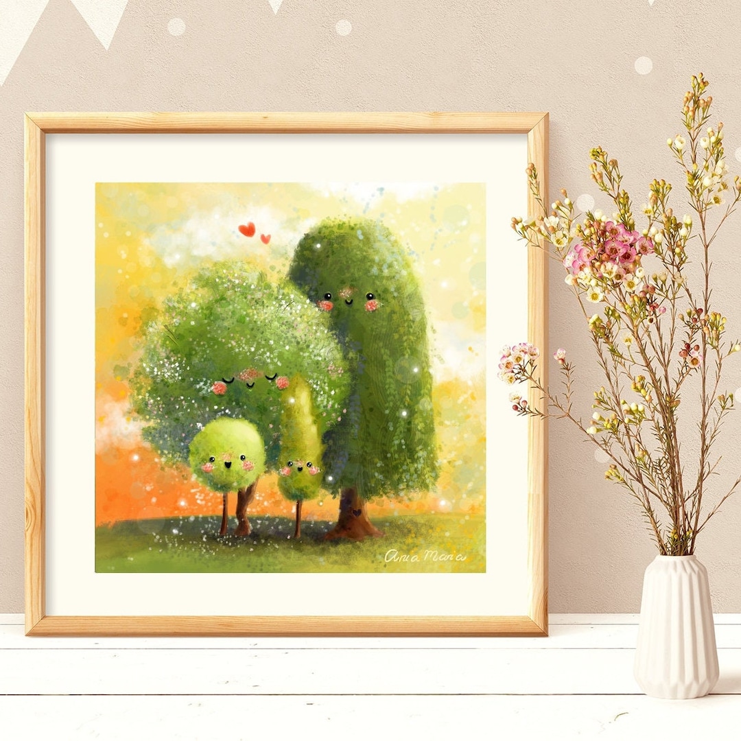 Happy Tree Family, Portret, Nature, Two Children Poster, Illustrated ...