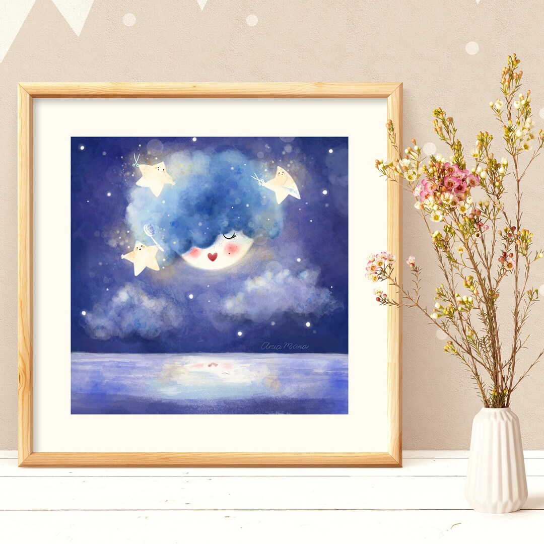 Moon, Style, Fashion, Stars, Poster, Kids Room, Illustrated, Print, for ...