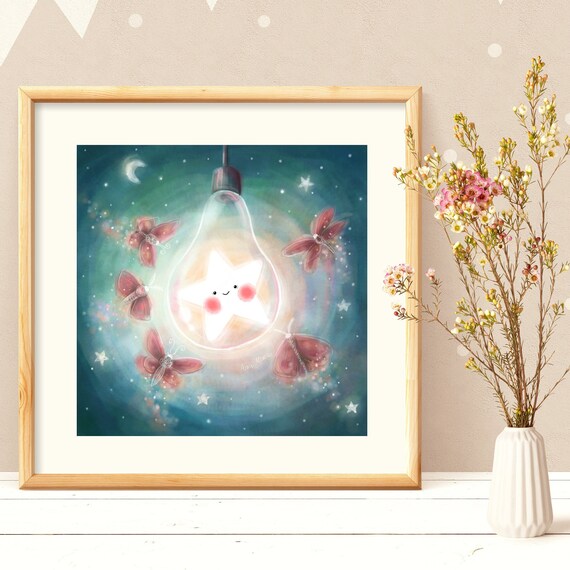 Star in Lightbulb Moths Magic Poster Kids Room - Etsy