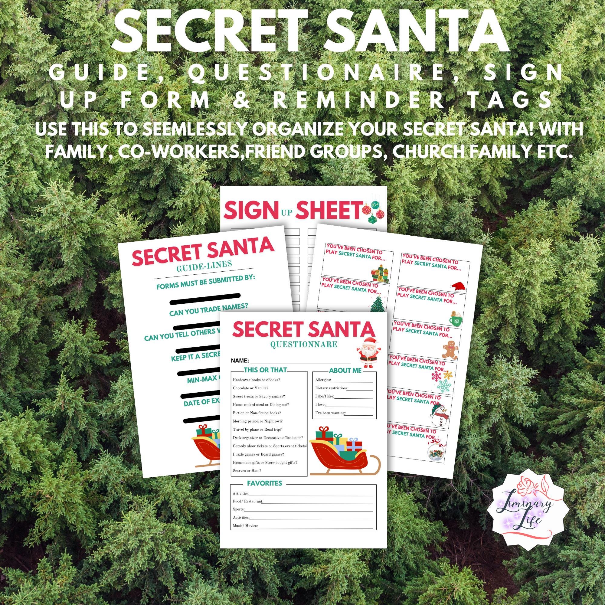 Secret Santa Organizer Kit , Secret Santa Gift Exchange, Santa Survey ...