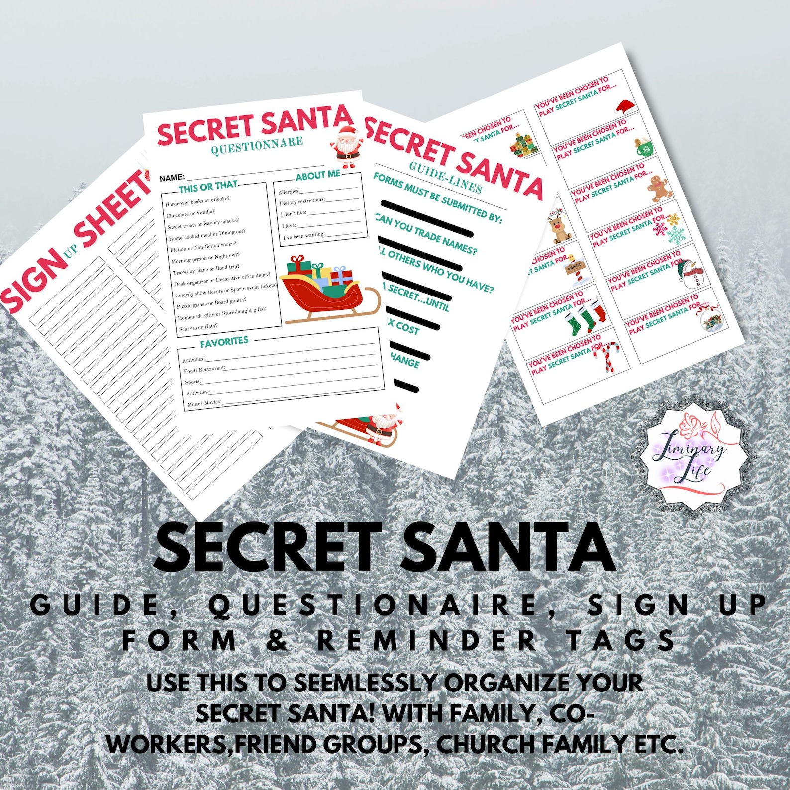 Secret Santa Organizer Kit , Secret Santa Gift Exchange, Santa Survey ...