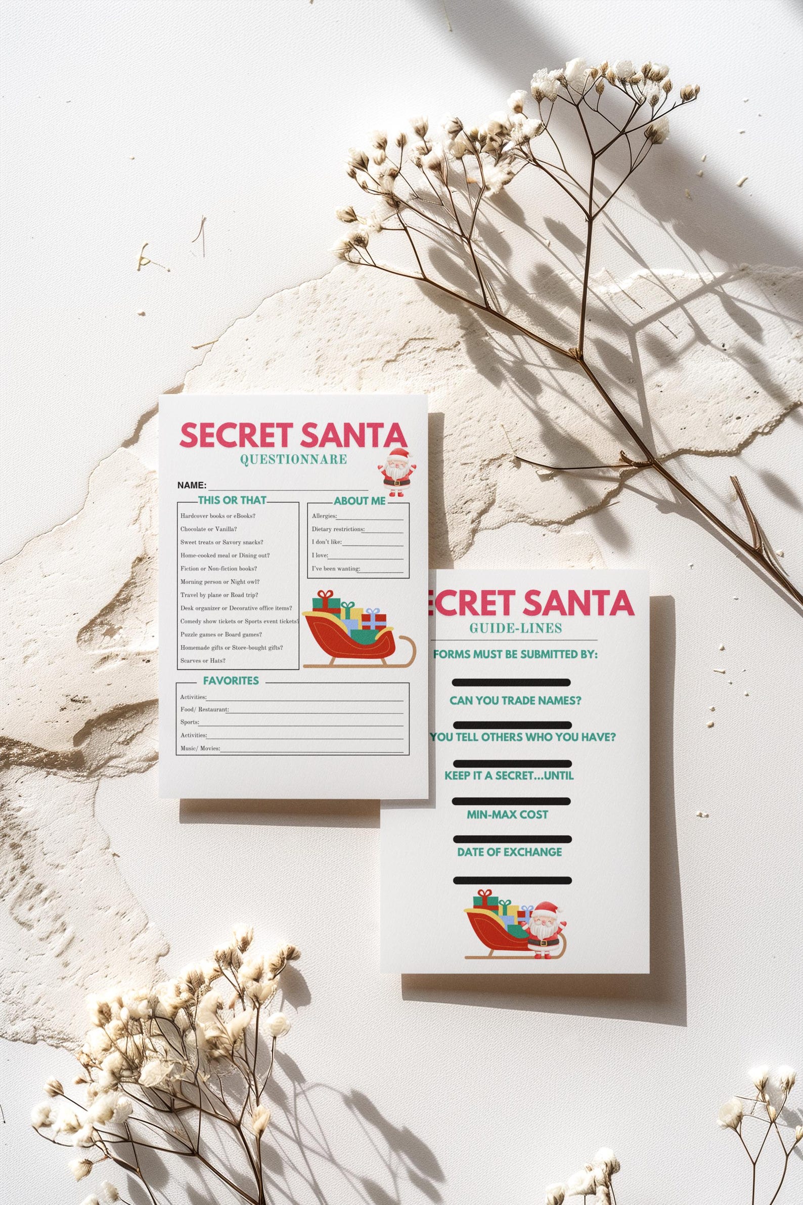 Secret Santa Organizer Kit , Secret Santa Gift Exchange, Santa Survey ...
