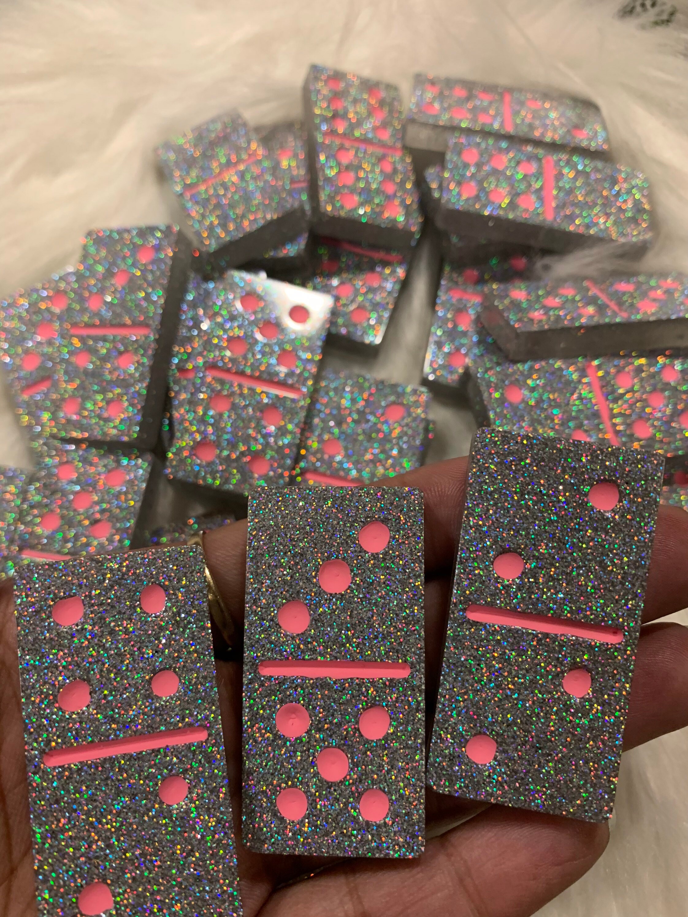 Pink Dotted Glitter Dominoes - Etsy