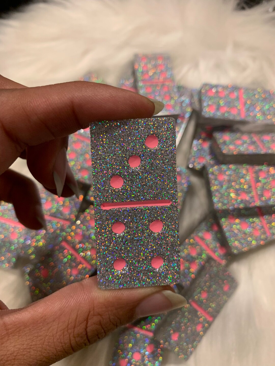 Pink Dotted Glitter Dominoes - Etsy