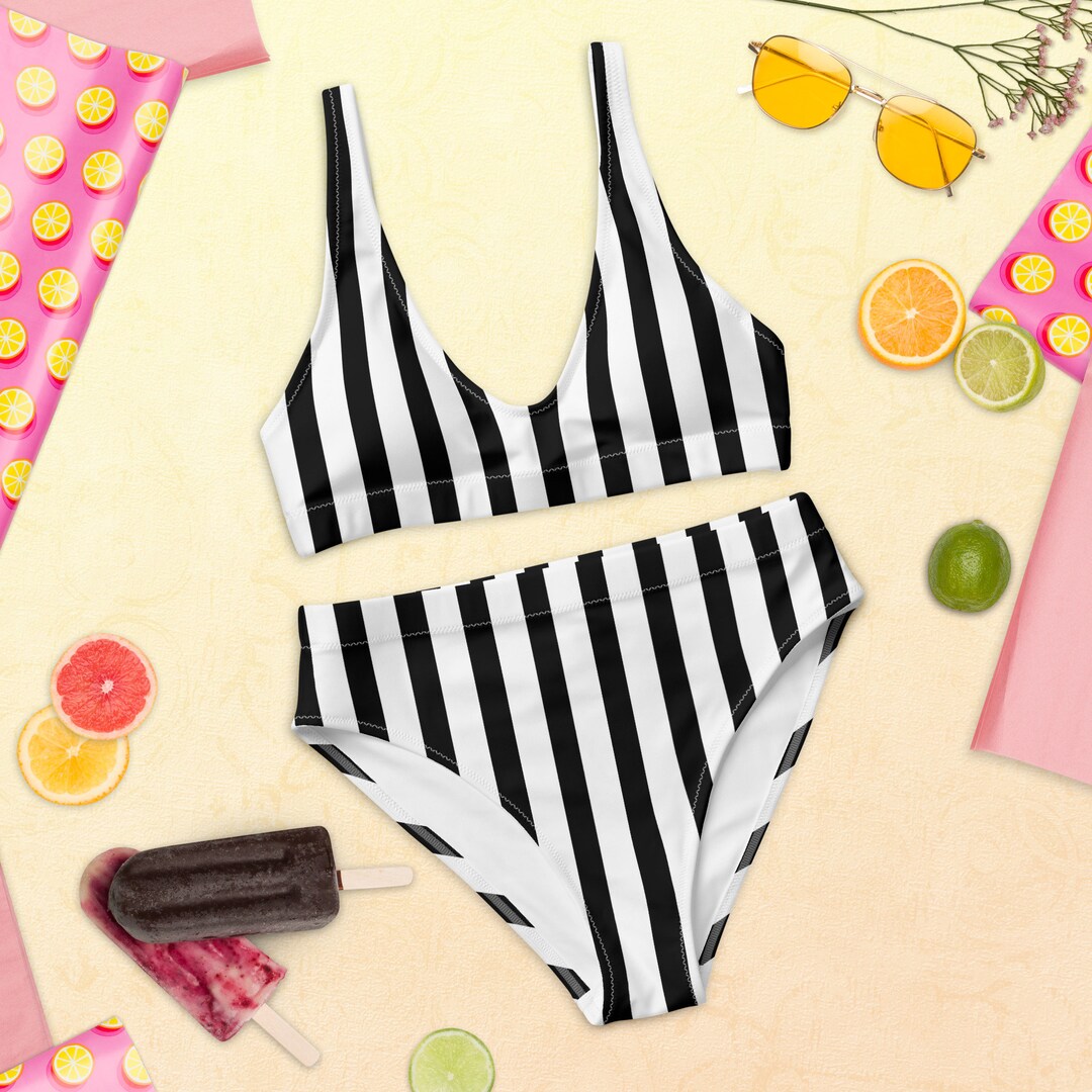Black and White Striped Bathing Suit - Etsy