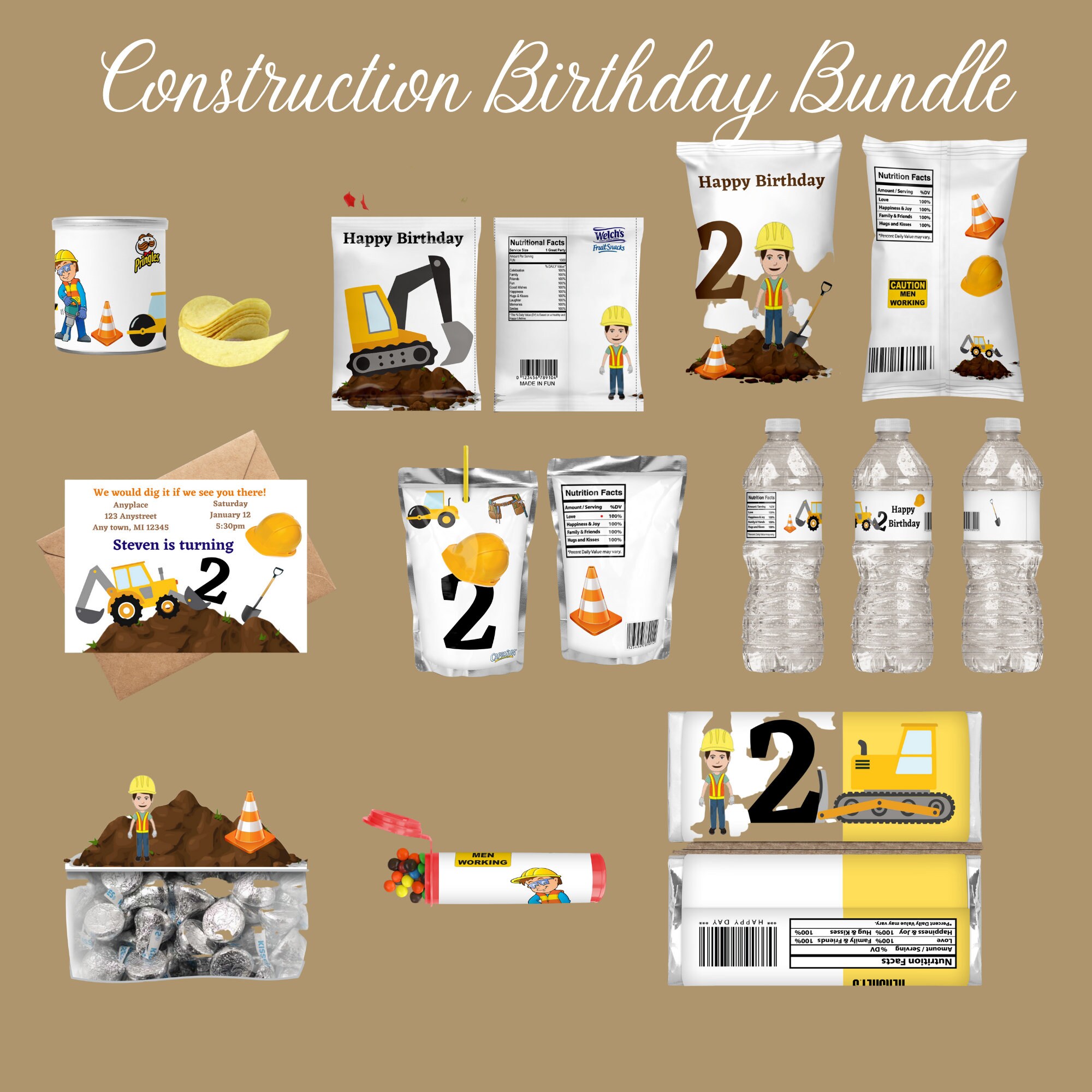 Paper & Party Supplies Construction BUNDLE printable digital download ...