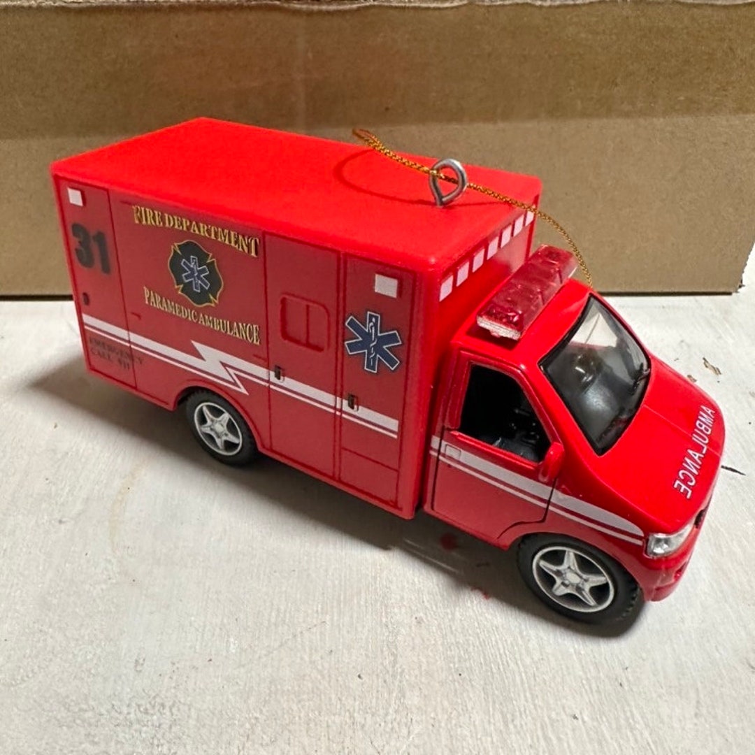 Fire Rescue Paramedic Ambulance 5" Big Car RED Christmas Tree Ornament ...