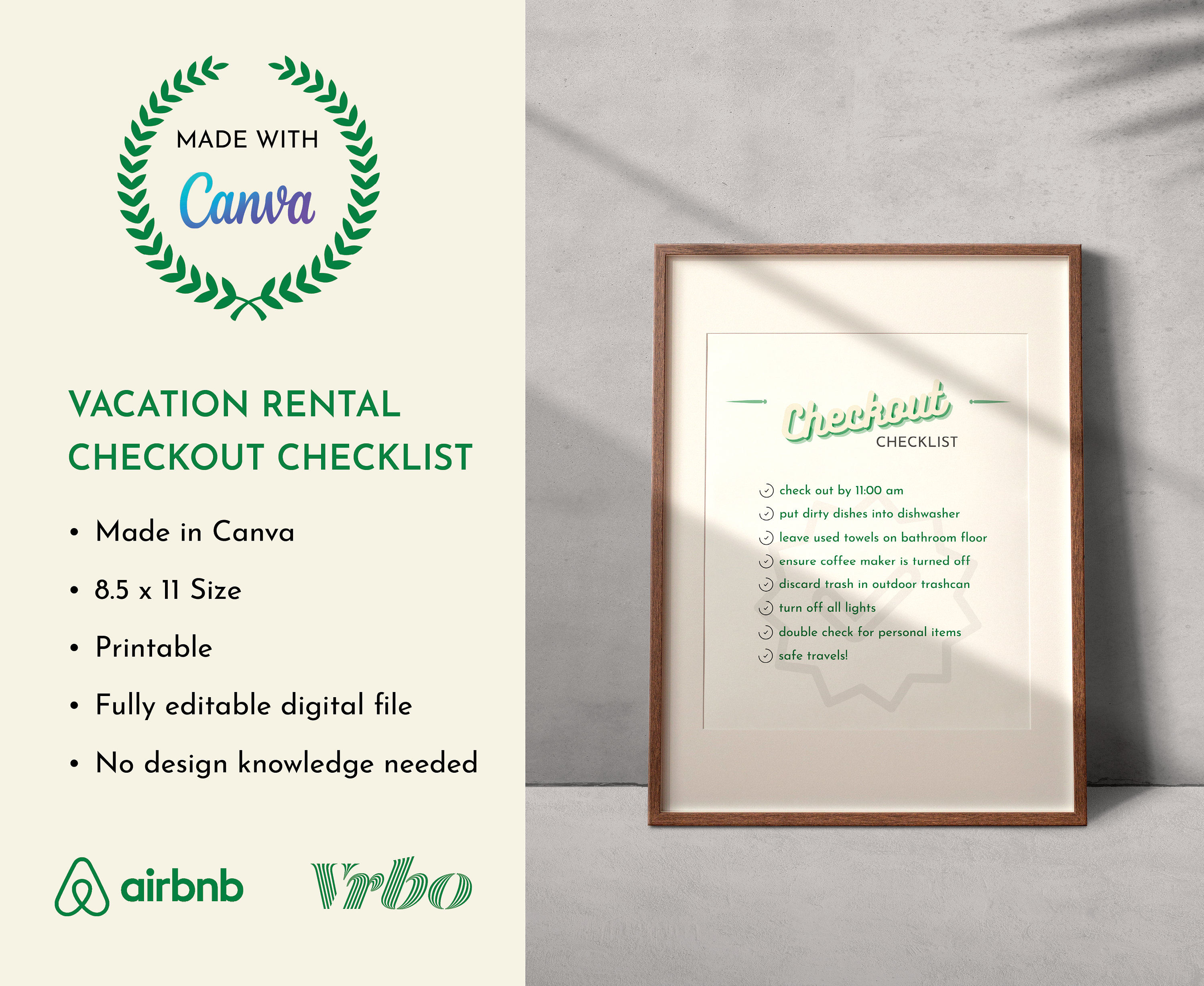 Printable Checkout Checklist | Airbnb | VRBO | Customizable | Made in ...